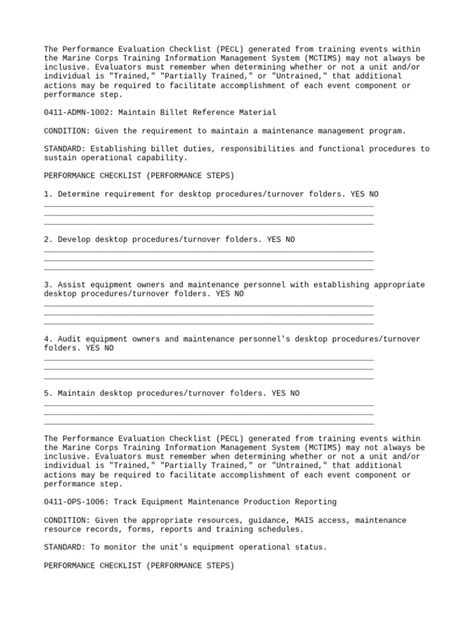 Marine Corps Performance Evaluation Checklist Pdf