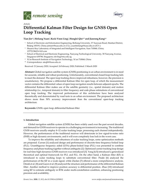 Pdf Differential Kalman Filter Design For Gnss Open Loop Tracking