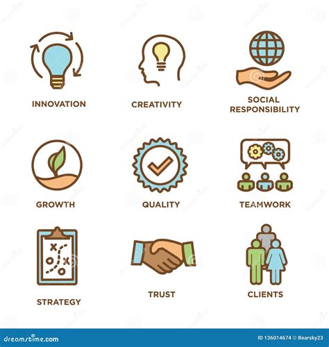 Core Values Outline Line Icon Conveying Integrity Purpose Stock Vector Illustration Of