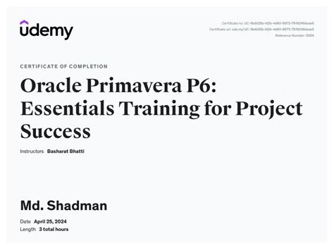 Md Shadman Shamim On Linkedin Excited To Announce Primavera P6 Completion Certificate