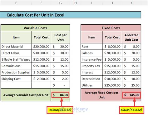 how to calculate cost per unit in excel with easy steps exceldemy