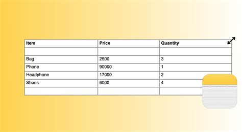 Apple Notes How To Resize Table Columns Or Rows