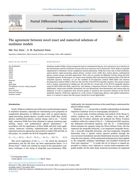 Pdf The Agreement Between Novel Exact And Numerical Solutions Of