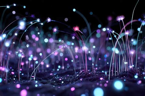 Colorful Light Particles Create A Vibrant Landscape In A Dark Setting With Clusters Of Glowing