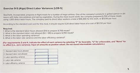 solved exercise 9 5 algo direct labor variances [lo9 5]