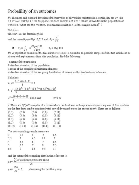 Probality Of An Outcomes Pdf Mean Standard Error