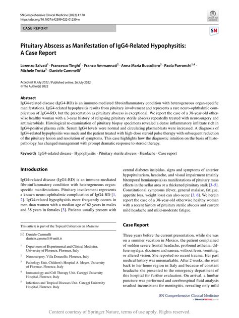 Pdf Pituitary Abscess As Manifestation Of Igg4 Related Hypophysitis A Case Report