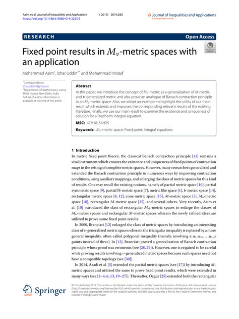 Pdf Fixed Point Results In Mν Metric Spaces With An Application