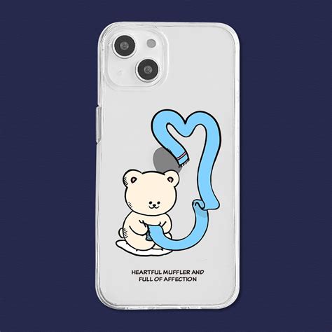 빠른배송 젤리 곰찌 목도리 블루 심플 아이폰케이스 젤리 투명 실리콘 아이폰 11 12 13 미니 14 15 16 Xs X Xr Se2 Se3 7 8 프로 맥스