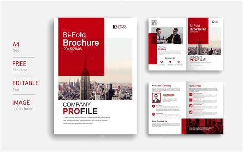 현대 빨간색 Bi 접기 브로셔 템플릿 레이아웃 디자인 프리미엄 벡터