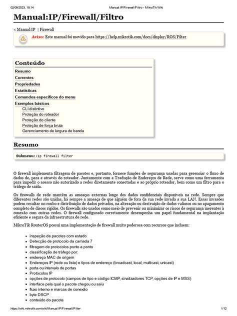 Manual Ip Firewall Filtro Mikrotik Wiki Pdf Porta Rede De