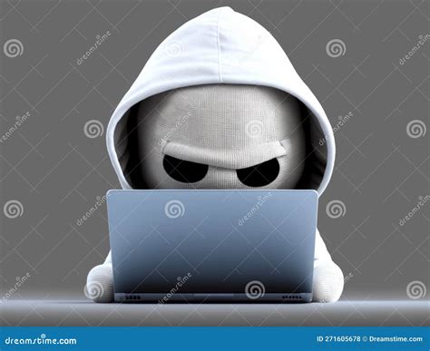 Cute Anonymous Hacker With White Hoodie Using Computer Laptop Concept Of Ethical Hacking