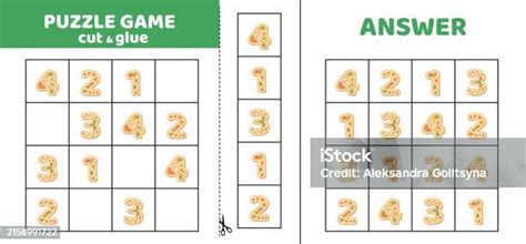 4개의 쿠키 번호가 있는 퍼즐 게임 1 2 3 4 어린 아이들을 위한 게임 퍼즐 자르고 붙입니다 만화 0명에 대한 스톡 벡터 아트 및 기타 이미지 Istock