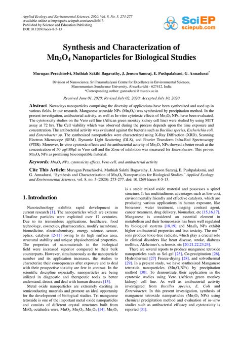 Pdf Synthesis And Characterization Of Mn3o4 Nanoparticles For