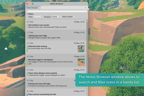 scene notes tasks issues annotations