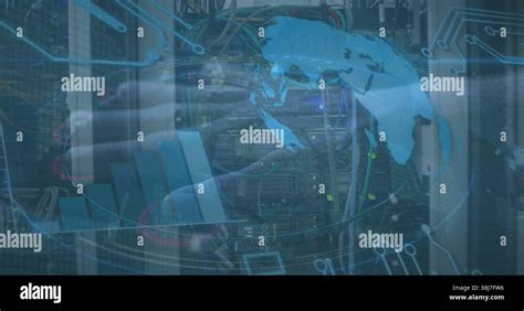 Technician Connecting Ethernet Cables In Server Rack At Data Center With Digital Overlay Stock