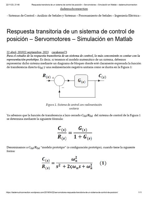 respuesta transitoria de un sistema de control de posición
