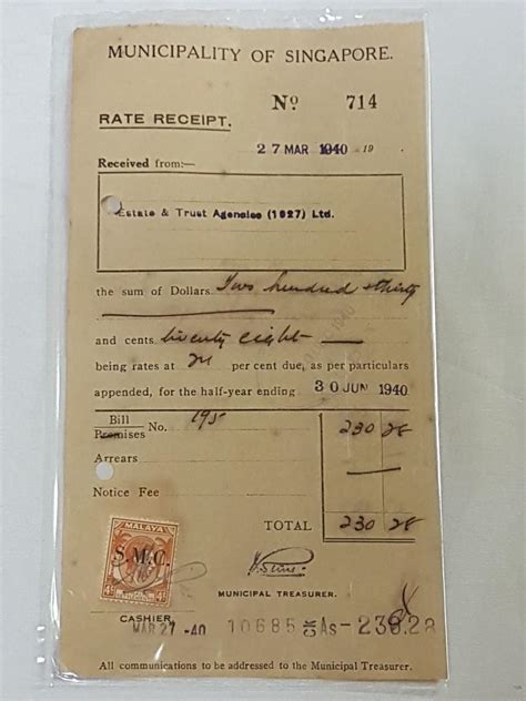 Municipality Of Singapore Rate Receipt 1940 Hobbies And Toys