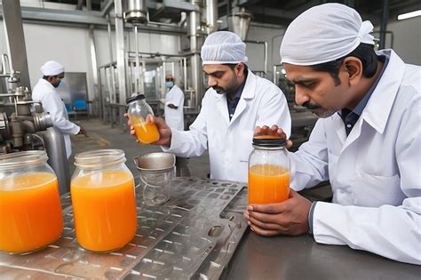 Premium Photo Indian Engineers Drink Factory Glass Bottles Inspecting Production Fruit Juice