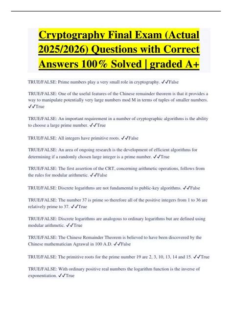 Cryptography Final Exam Actual 2025 2026 Questions With Correct Answers 100 Solved Graded