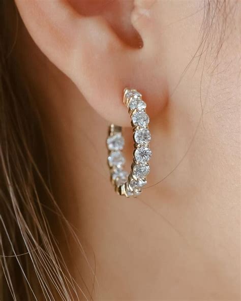 35 Mm Round Cut White Moissanite Hoop Earring 10k Yellow Gold T For