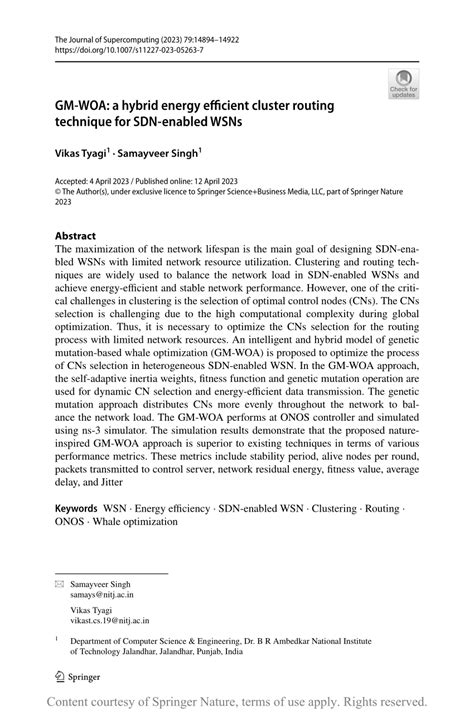Gm Woa A Hybrid Energy Efficient Cluster Routing Technique For Sdn
