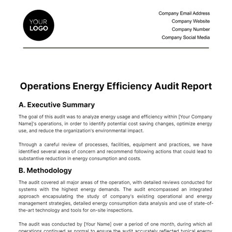 Operations Energy Efficiency Audit Report Template Edit Online