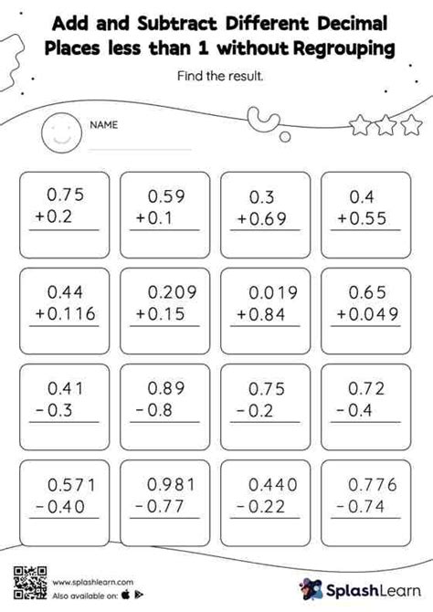 Add And Subtract Different Decimal Places Less Than 1 Without