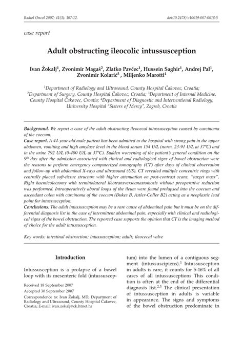Pdf Adult Obstructing Ileocolic Intussusception