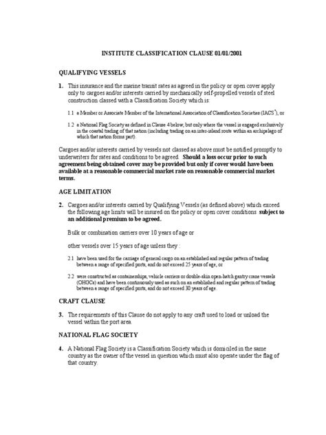 Classification Clause 1 1 2001 Pdf