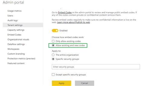 Publish To Web Power Bi Error Contact Your Admin To Enable Embed Code Creation Solved