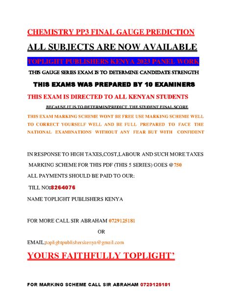 Kcse Chemistry Pp3 Final Exam Prediction Questions 2023 Studocu