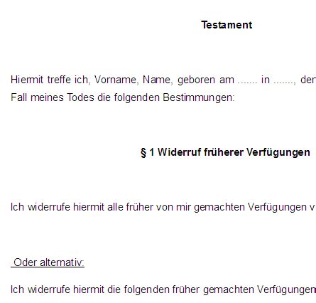 Testament Mit Bestimmungen Zum Testamentsvollstrecker Und Auflagen