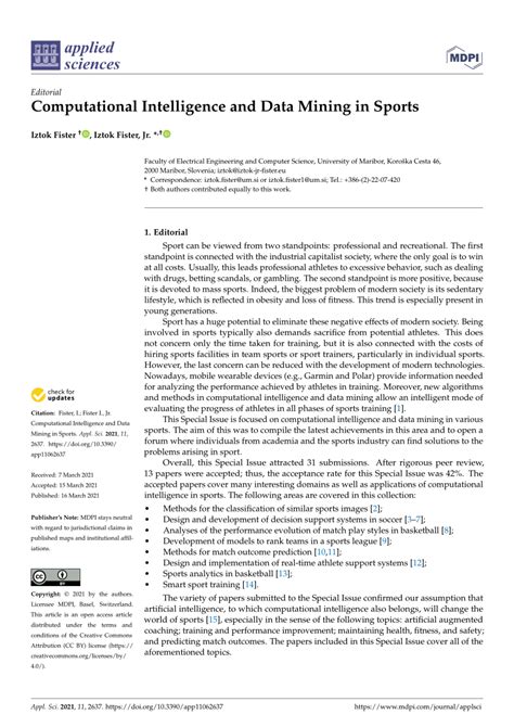 Pdf Computational Intelligence And Data Mining In Sports