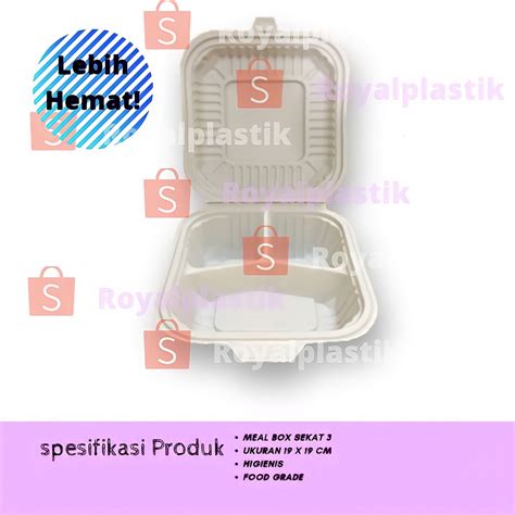 Jual Meal Box Kotak Makanan Sekat 3 Warna Cream Merk Merak Ecer Bukan Paper Lunch Mealbox Mb