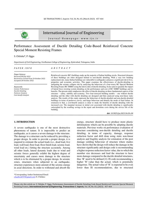 Pdf Performance Assessment Of Ductile Detailing Code Based Rc Special Moment Resisting Frames
