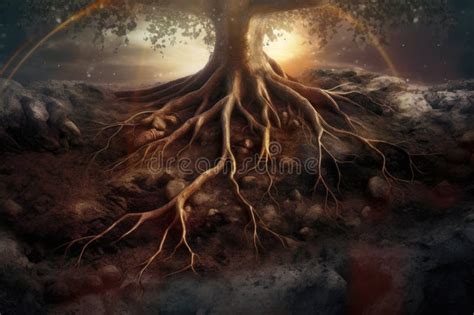 Root System Of A Tree Growing Underground Soil Cross Section