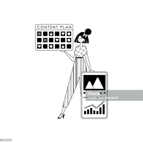 여자 아이와 메시지 청사진 사교적 인 포르테 포워딩 어원 해적판과 화이트 아날로그 오버헤드 트렌디한 스타일 벡터 일러스트레이션 긴에 대한 스톡 벡터 아트 및 기타 이미지
