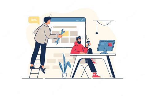 Premium Vector Web Development Concept In Flat Line Design With People Scene Men Creates Sites