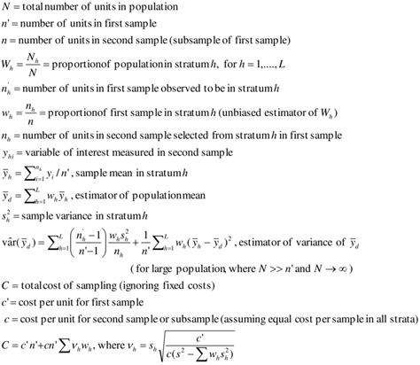 Notation And Equations Used In Double Sampling For Stratification Download Scientific Diagram