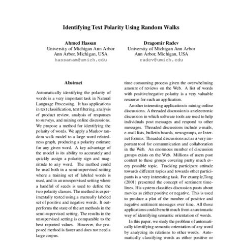 Identifying Text Polarity Using Random Walks Acl Anthology