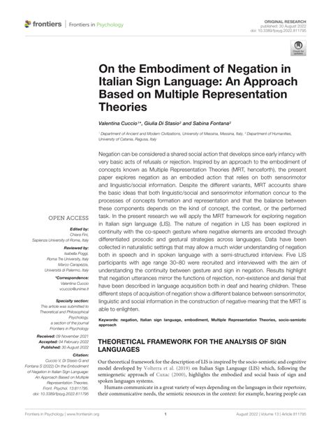 Pdf On The Embodiment Of Negation In Italian Sign Language An