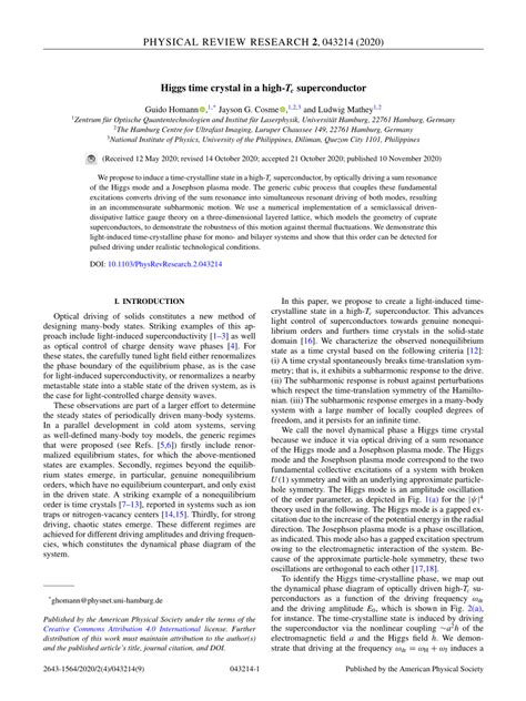 Pdf Higgs Time Crystal In A High T C Superconductor