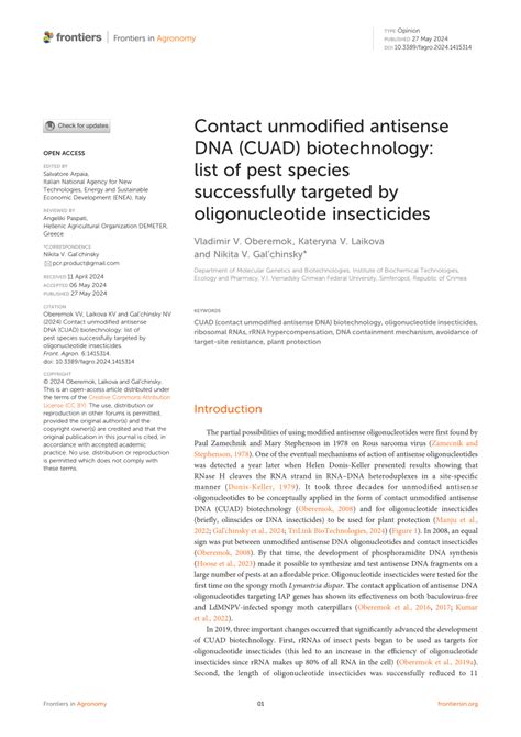 Pdf Contact Unmodified Antisense Dna Cuad Biotechnology List Of Pest Species Successfully