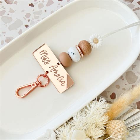 Beige Daisy Personalised Lanyard Scrunchie Luxe