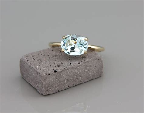 14k Gold Aquamarine Ring Solid 14k Gold Aquamarine Solitaire Ring