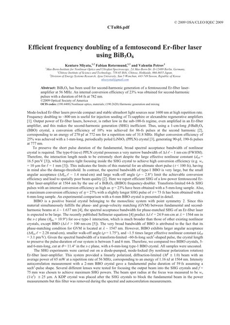 Pdf Efficient Frequency Doubling Of A Femtosecond Er Fiber Laser