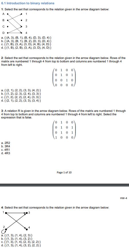 Solved 61 Introduction To Binary Relations 1 Select The