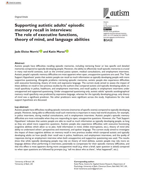 Pdf Supporting Autistic Adults Episodic Memory Recall In Interviews