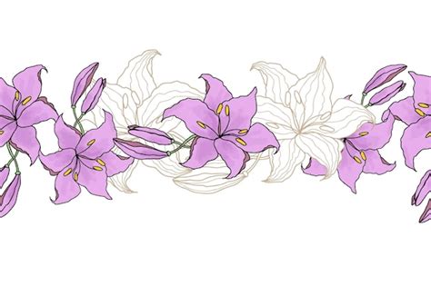 Premium Vector Lillie Line Art And Watercolor Flower Heart Wreath For